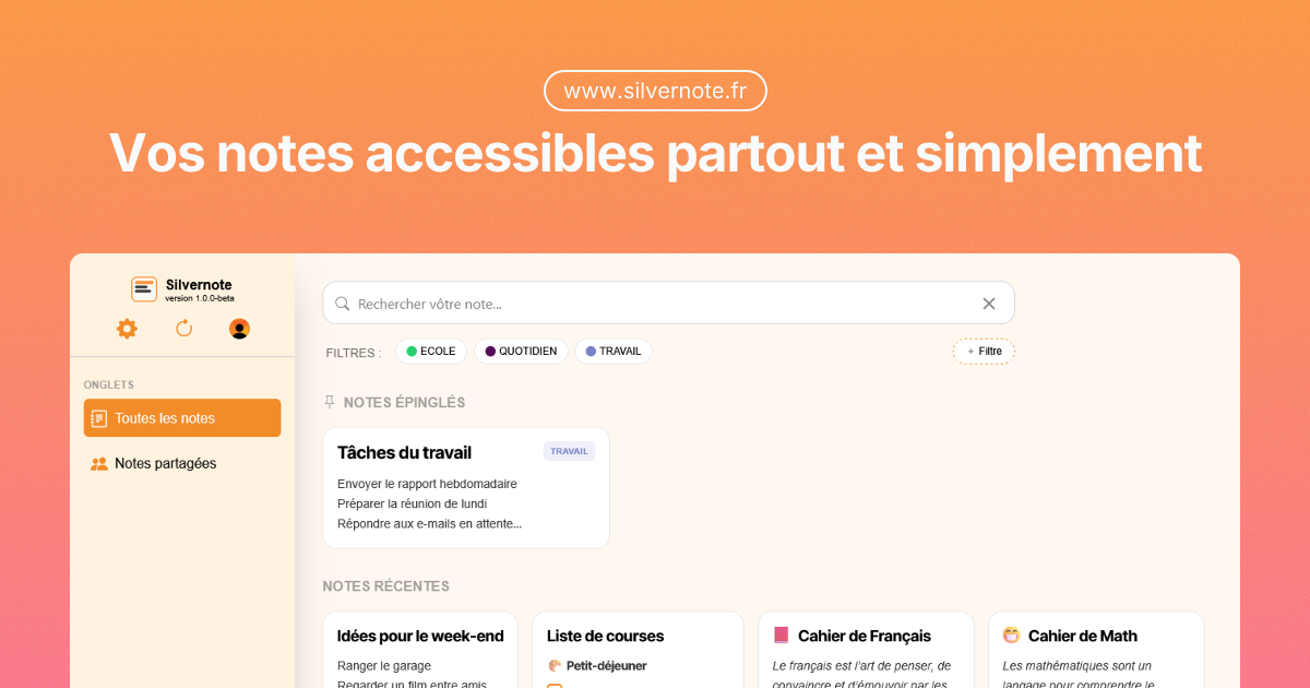 Silvernote – Prenez, organisez et synchronisez vos notes